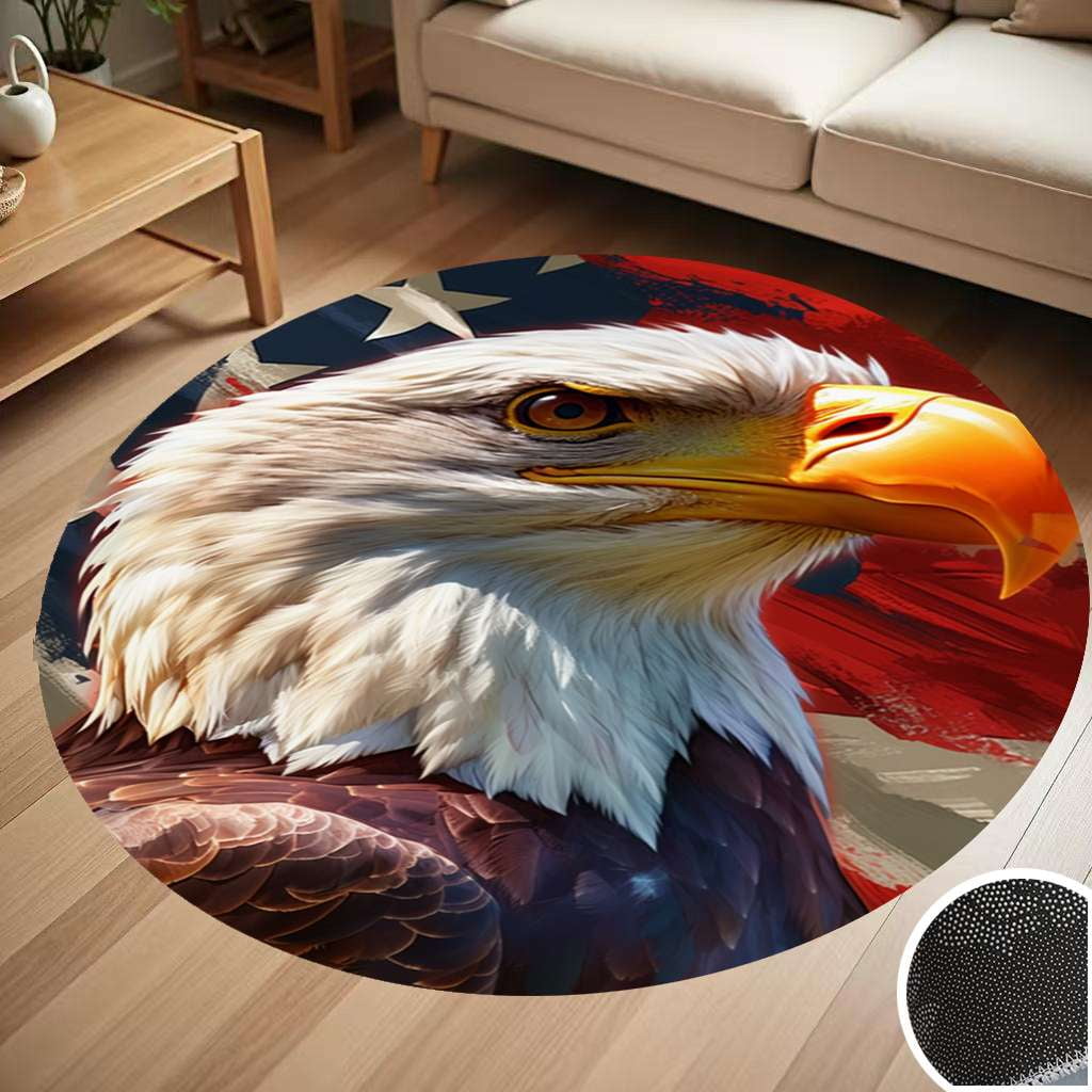 Majestic Bald Eagle With American Flag Round Carpet Living Room Bedroom ...