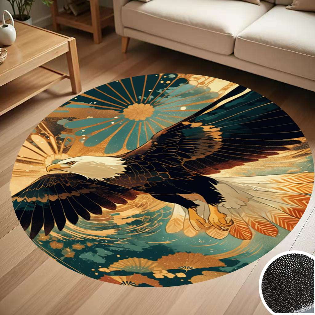 Majestic Bald Eagle With American Flag Round Carpet Living Room Bedroom ...