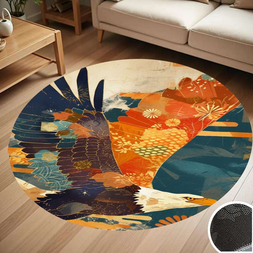 Majestic Bald Eagle With American Flag Round Carpet Living Room Bedroom ...