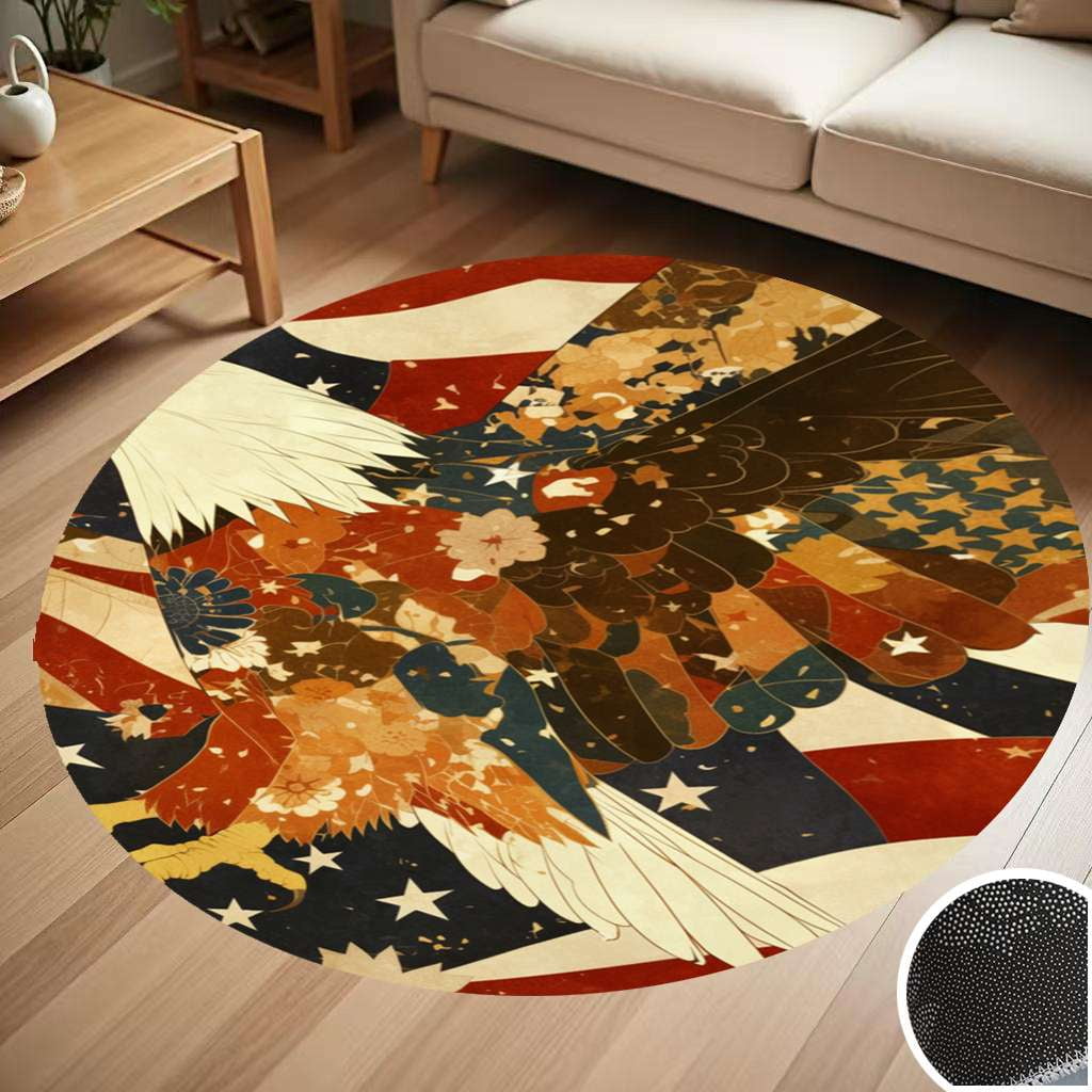 Majestic Bald Eagle With American Flag Round Carpet Living Room Bedroom ...