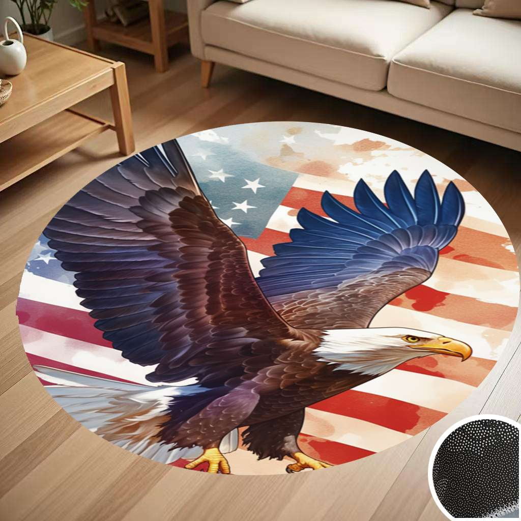 Majestic Bald Eagle With American Flag Round Carpet Living Room Bedroom ...