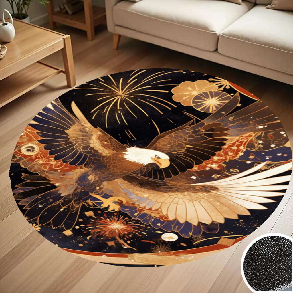 Majestic Bald Eagle With American Flag Round Carpet Living Room Bedroom ...