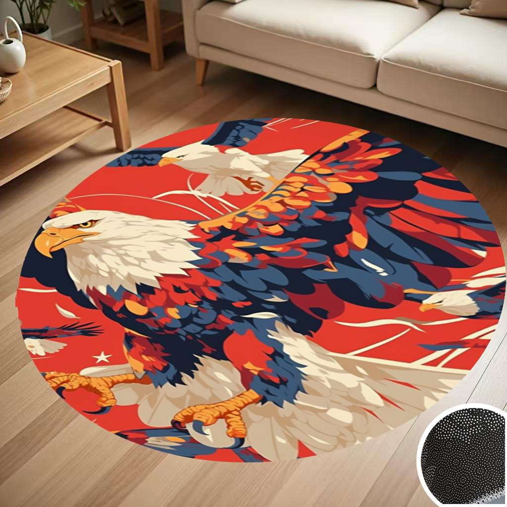 Majestic Bald Eagle With American Flag Round Carpet Living Room Bedroom ...