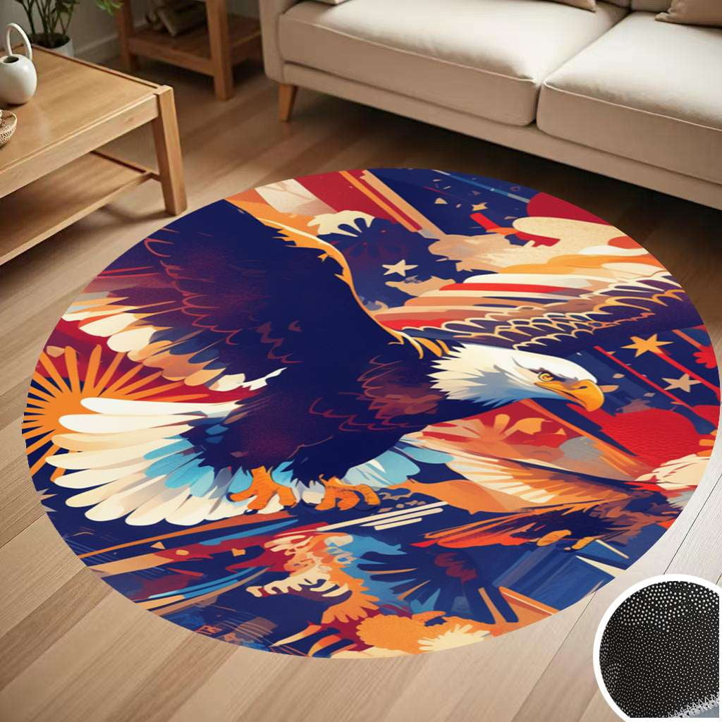 Majestic Bald Eagle With American Flag Round Carpet Living Room Bedroom ...
