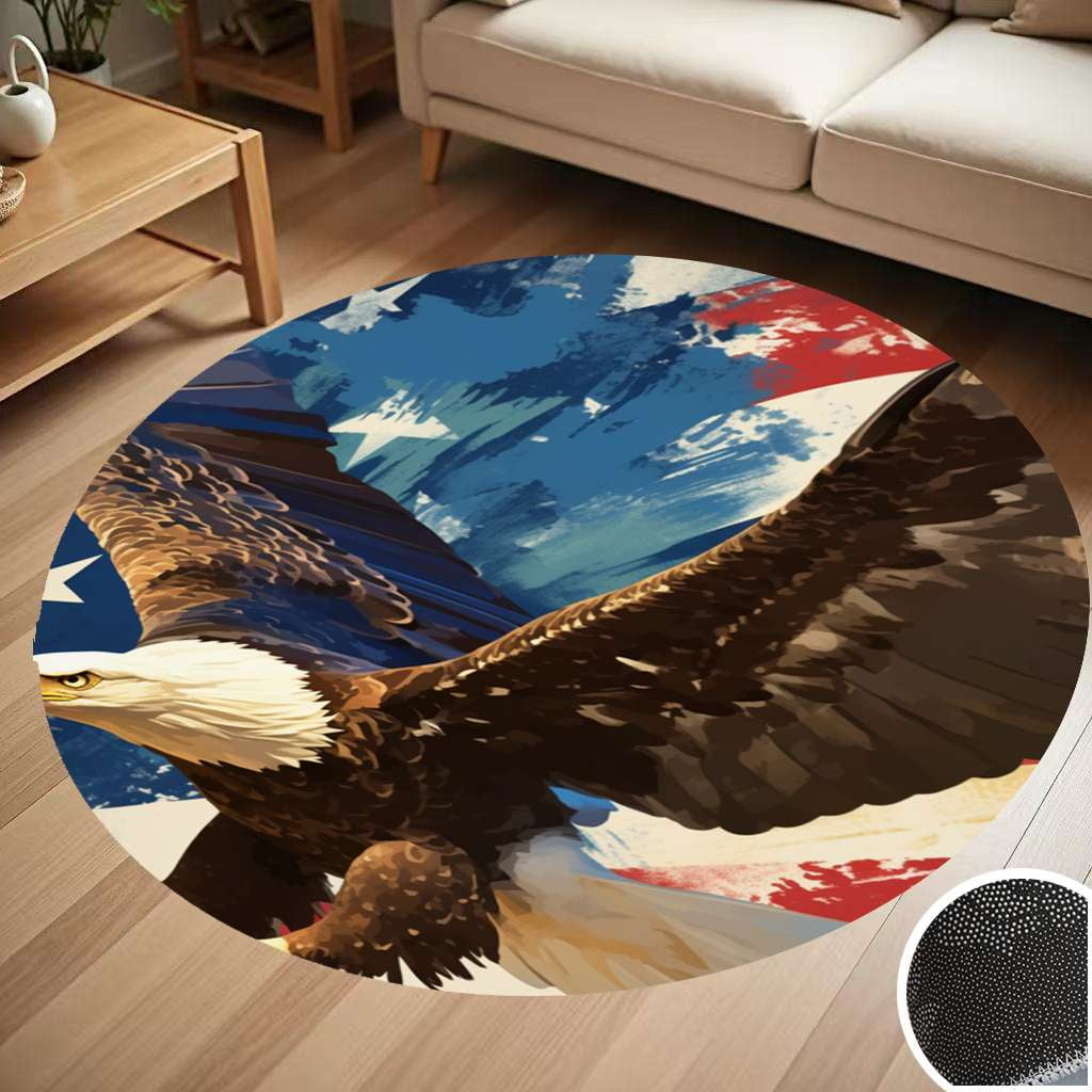 Majestic Bald Eagle With American Flag Round Carpet Living Room Bedroom ...