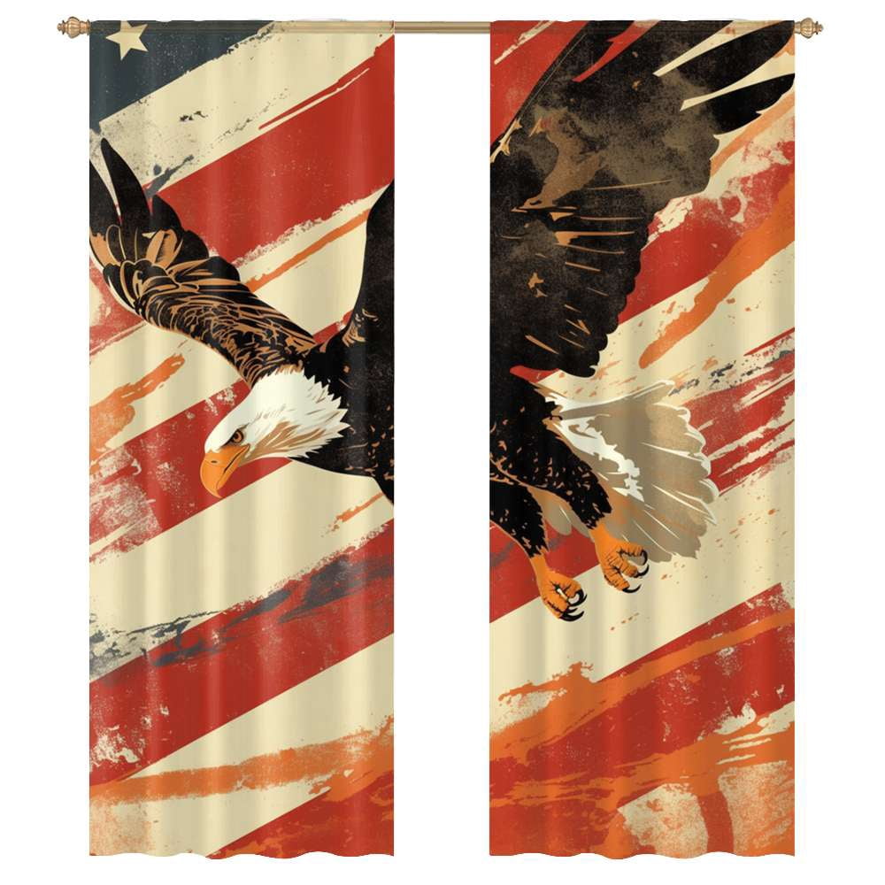 Majestic Bald Eagle With American Flag Sheer Voile Curtain Window Tulle ...