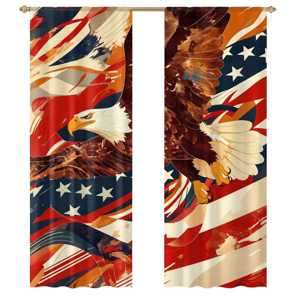 Majestic Bald Eagle With American Flag Sheer Voile Curtain Window Tulle ...