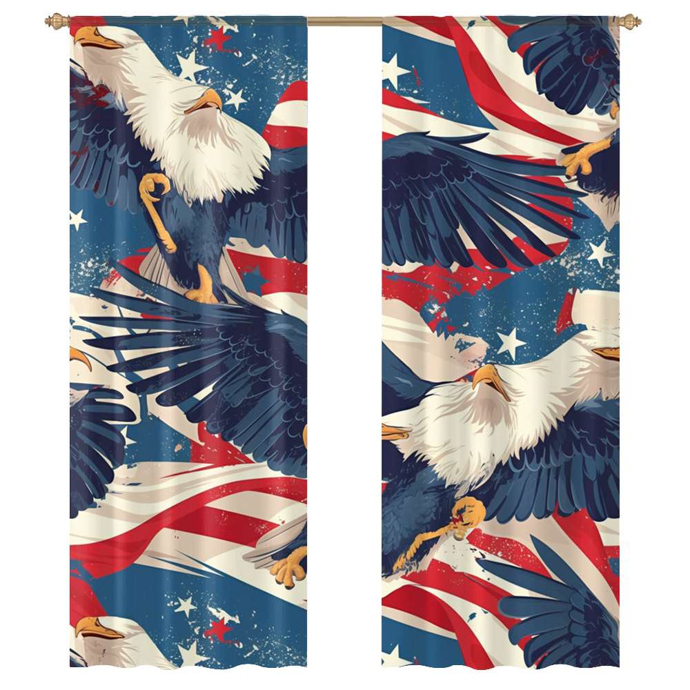Majestic Bald Eagle With American Flag Sheer Window Curtains for Living ...