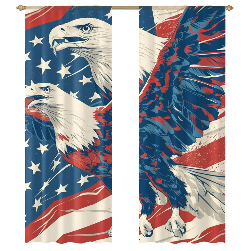 Majestic Bald Eagle With American Flag Sheer Window Curtains for Living ...