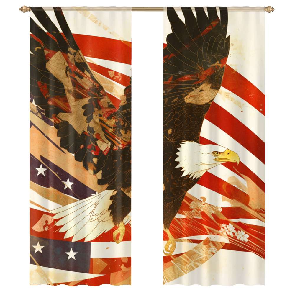 Majestic Bald Eagle With American Flag Sheer Window Curtains for Living ...