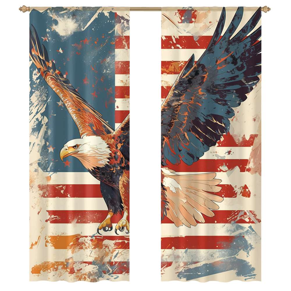 Majestic Bald Eagle With American Flag Sheer Window Curtains for Living ...