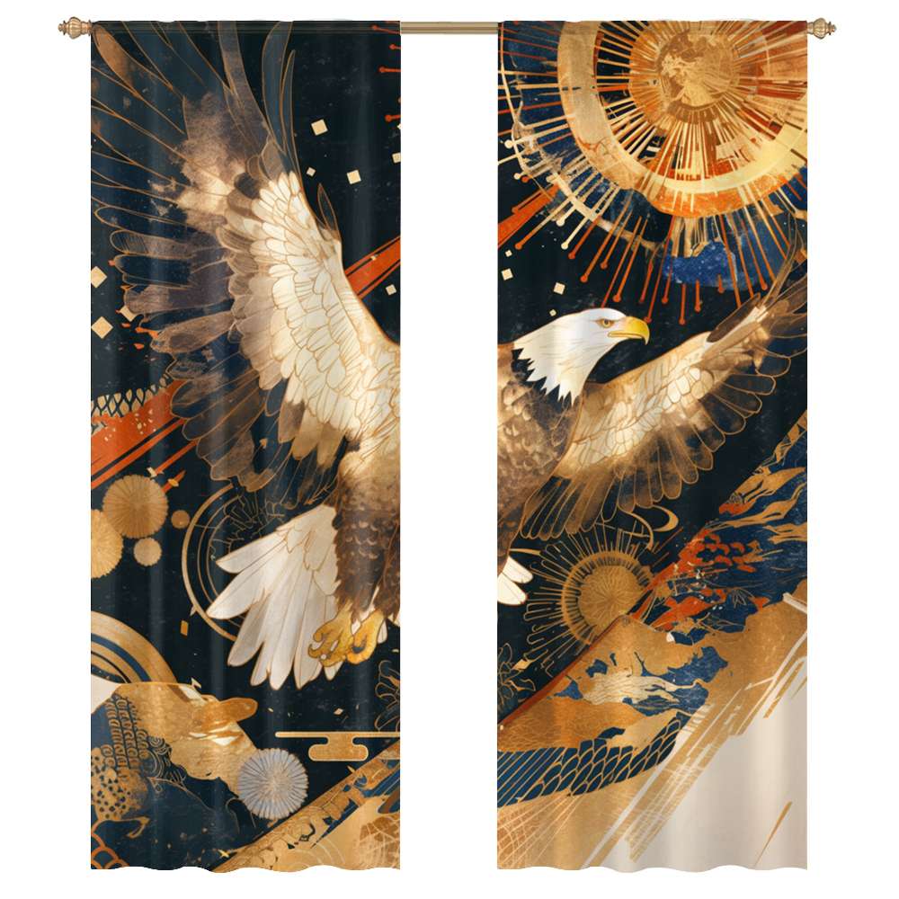 Majestic Bald Eagle With American Flag Sheer Window Curtains for Living ...