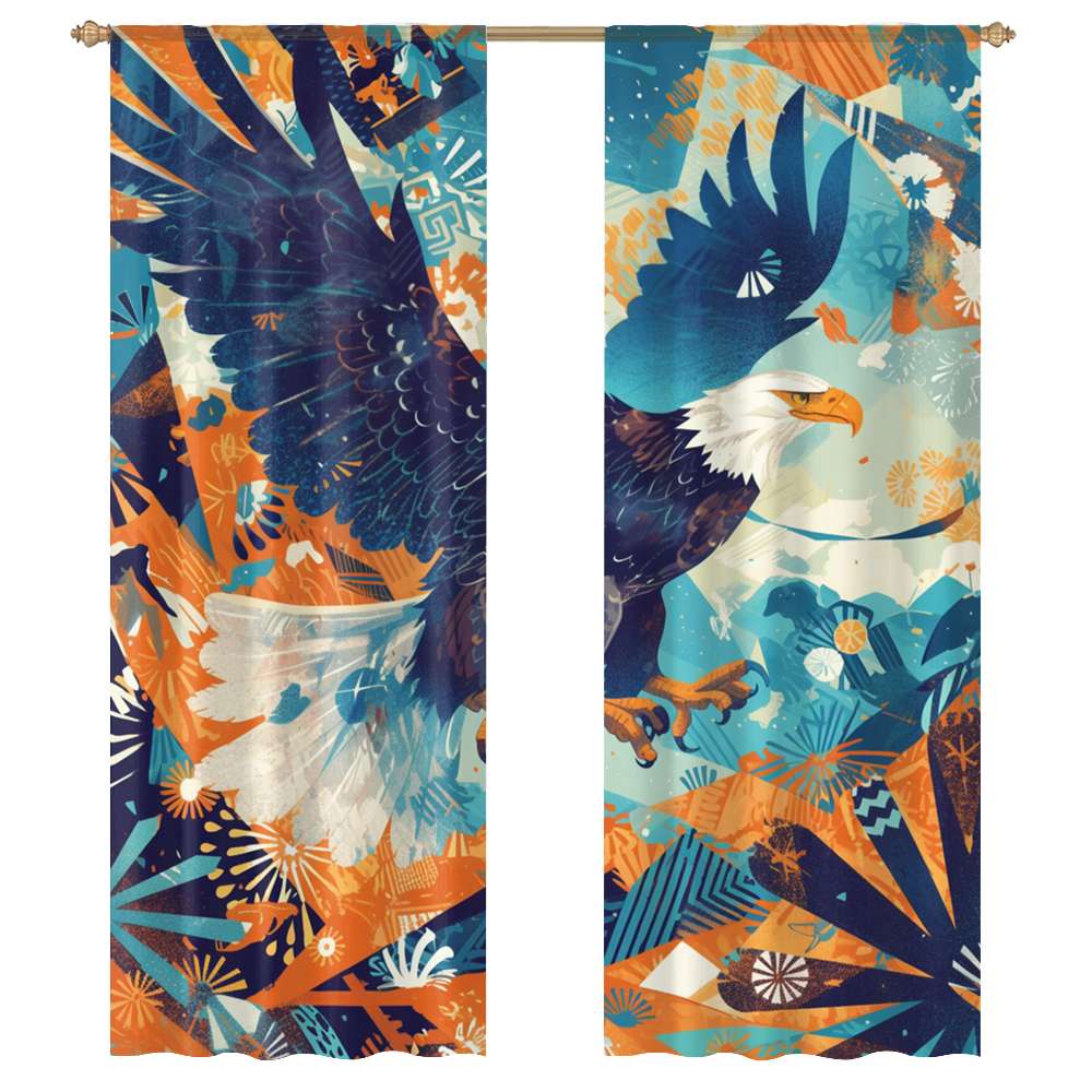 Majestic Bald Eagle With American Flag Sheer Window Curtains for Living ...