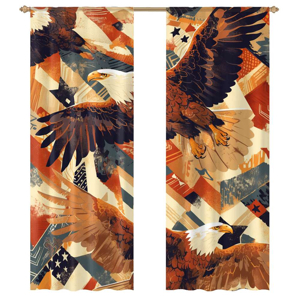 Majestic Bald Eagle With American Flag Tulle Curtains For Living Room ...