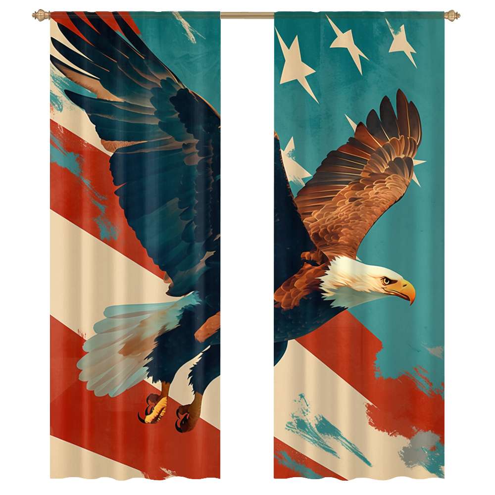 Majestic Bald Eagle With American Flag Tulle Curtains For Living Room ...