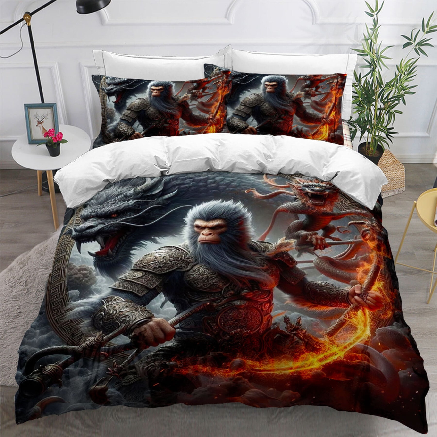 Majestic Battle Duvet Cover & Pillowcase Set Mythical Dragons Fiery ...