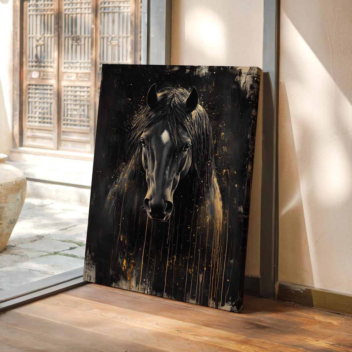 Majestic Black Horse Portrait – Dark Equine Art, Dramatic Horse ...