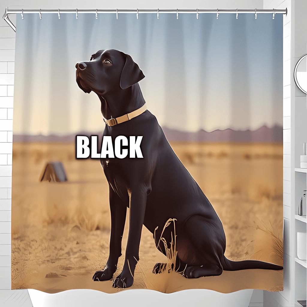 Majestic Black Labrador Shower Curtain - Elegant Desert Landscape ...