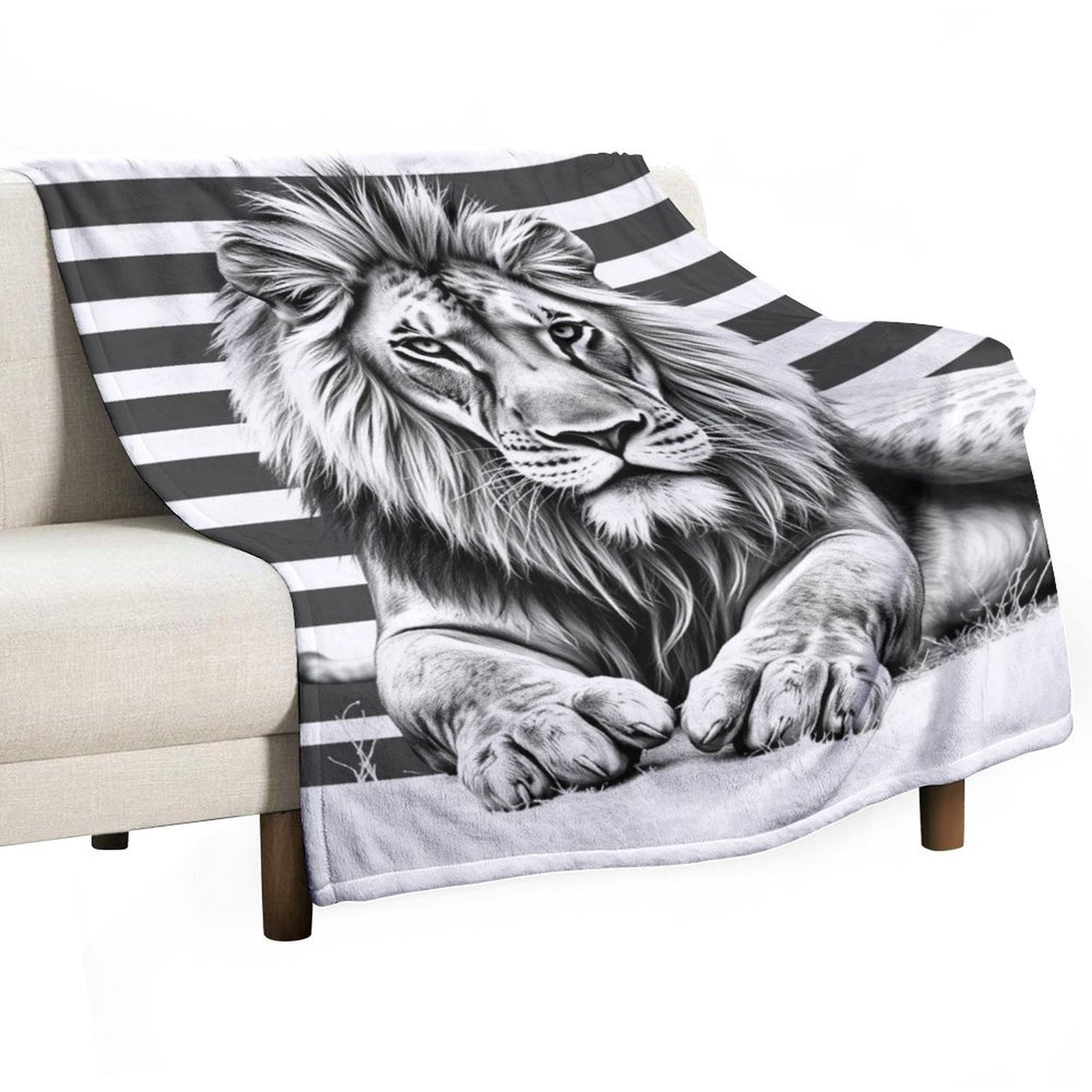 Majestic Black Lion Stripes Throw Blanket for Sofa Luxury Home Interior ...