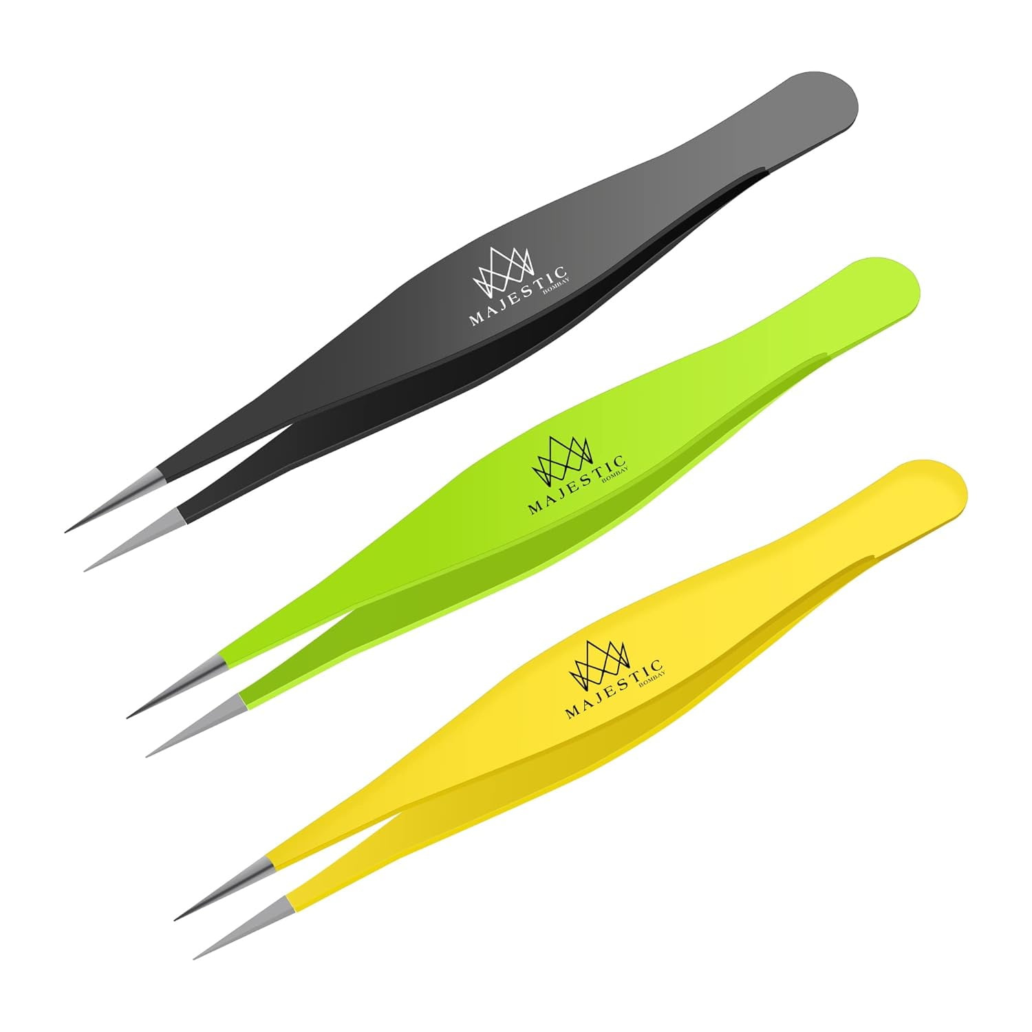 Majestic Bombay Fine-Pointed Multicolor Tweezers, 3 Pack for Ingrown ...