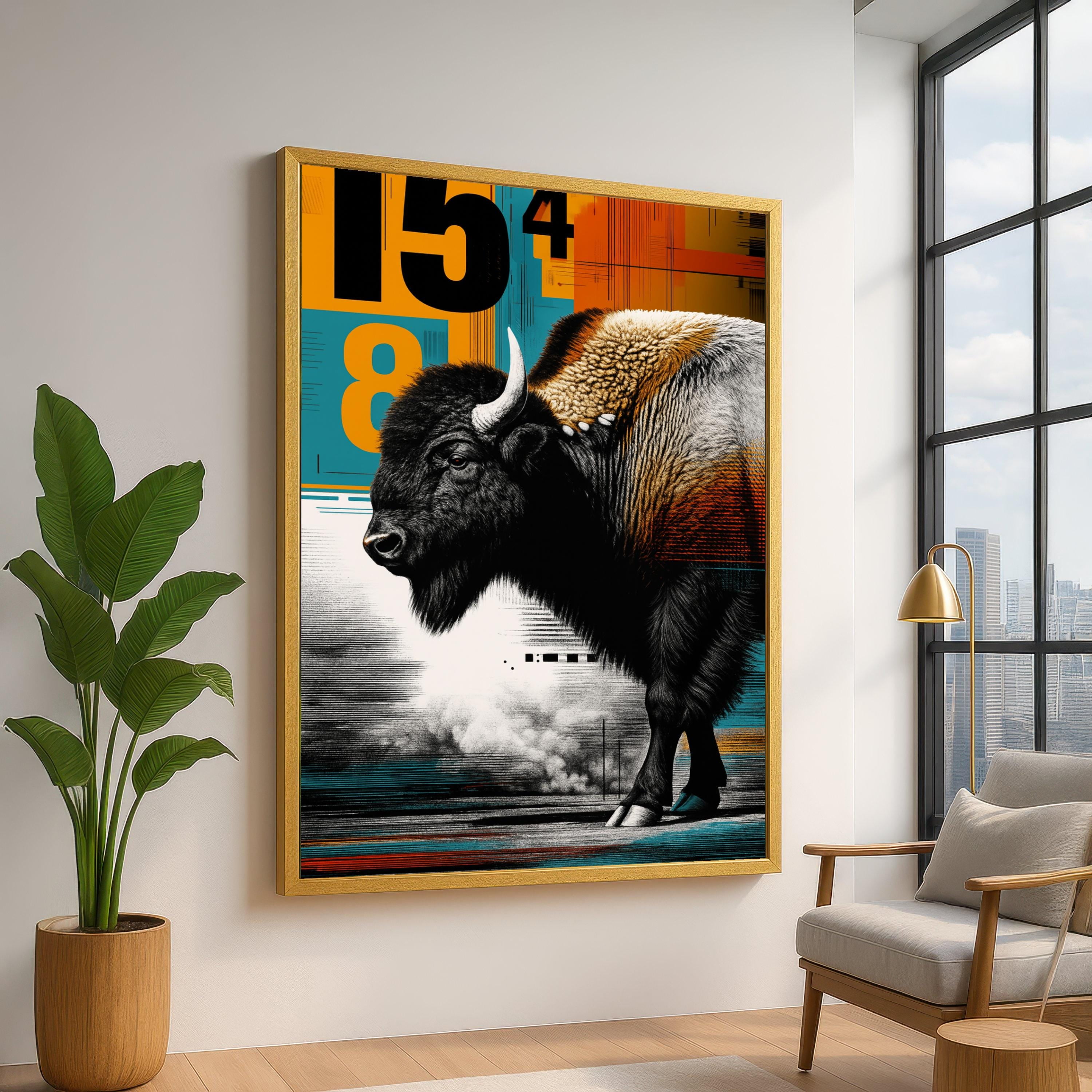 Majestic Buffalo Wall Art, Modern Abstract Animal Print, Bold Numbers ...
