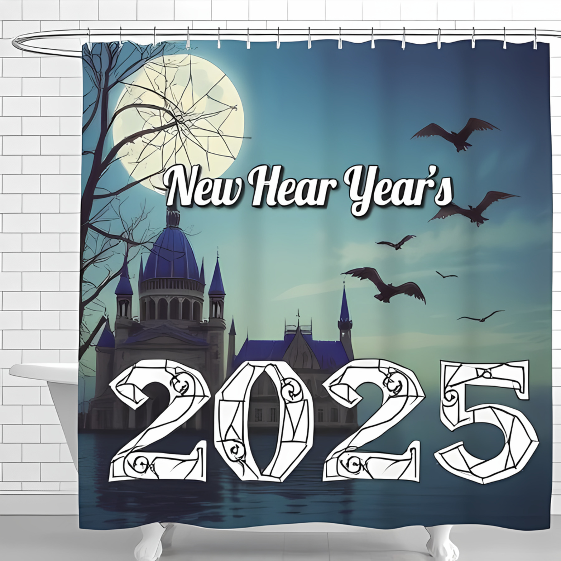 Majestic Castle Nighttime Shower Curtain with Stained Glass '2025 ...