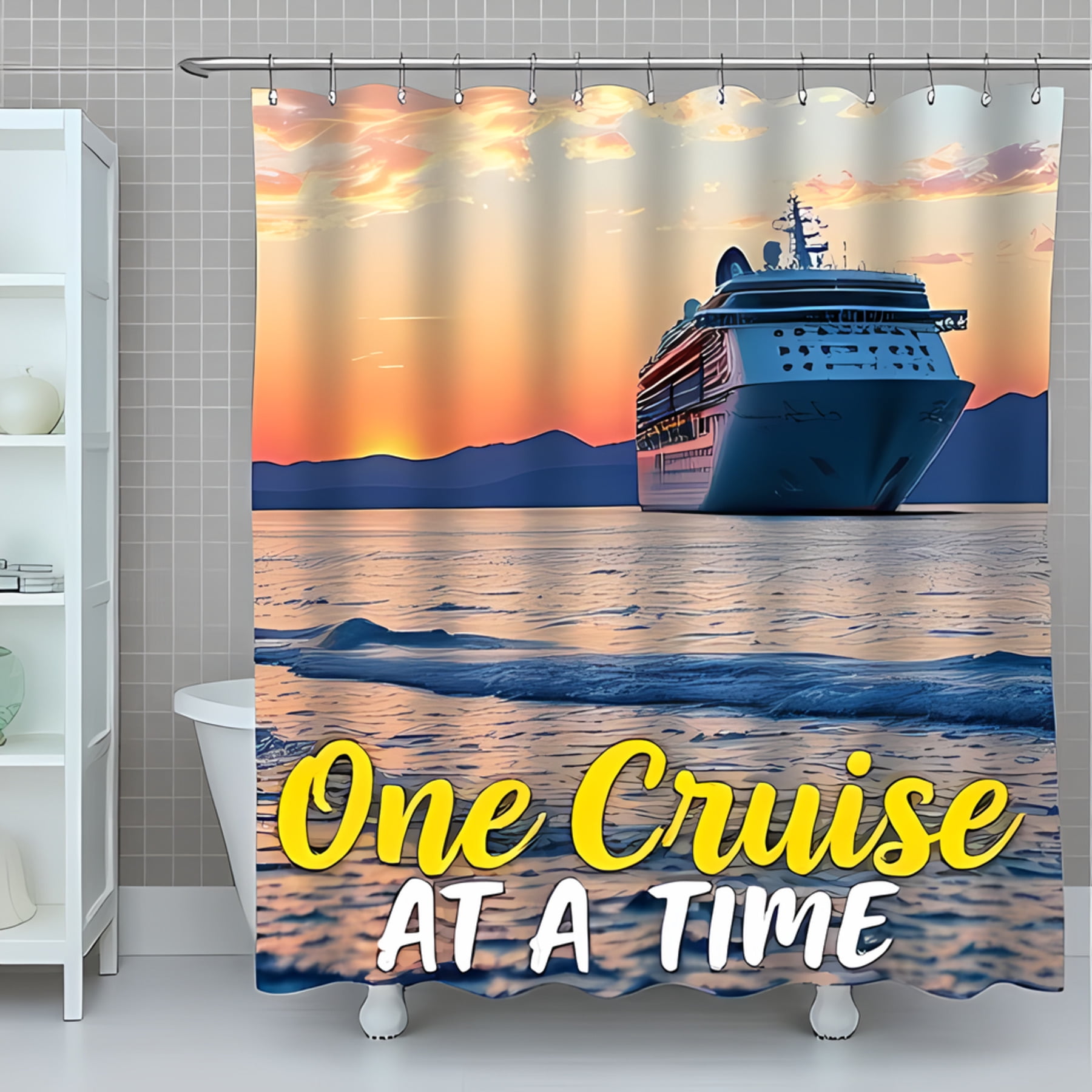 Majestic Cruise Ship Shower Curtain - Tranquil Ocean Sunset Design with ...