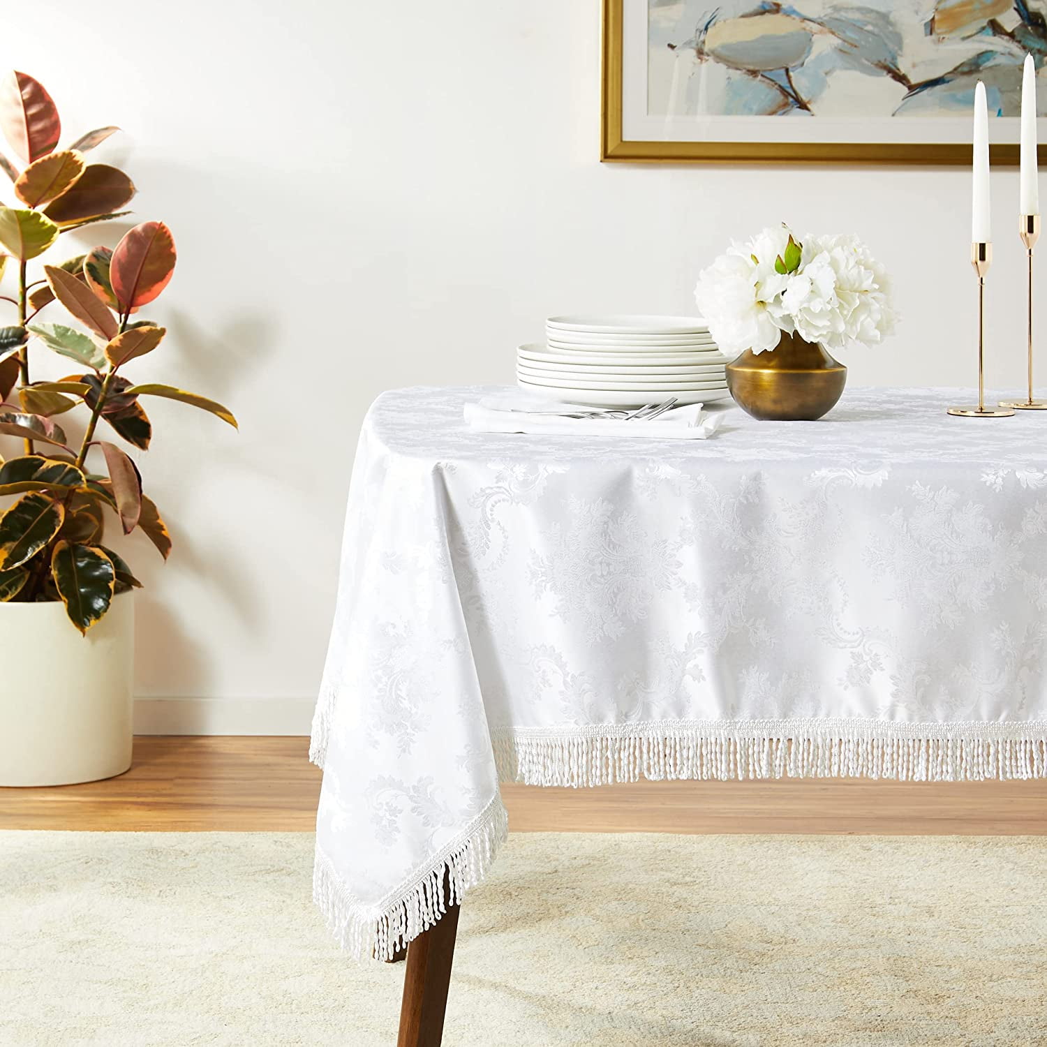 Majestic Damask Design Tablecloth - White 60" by 102" Oblong ...