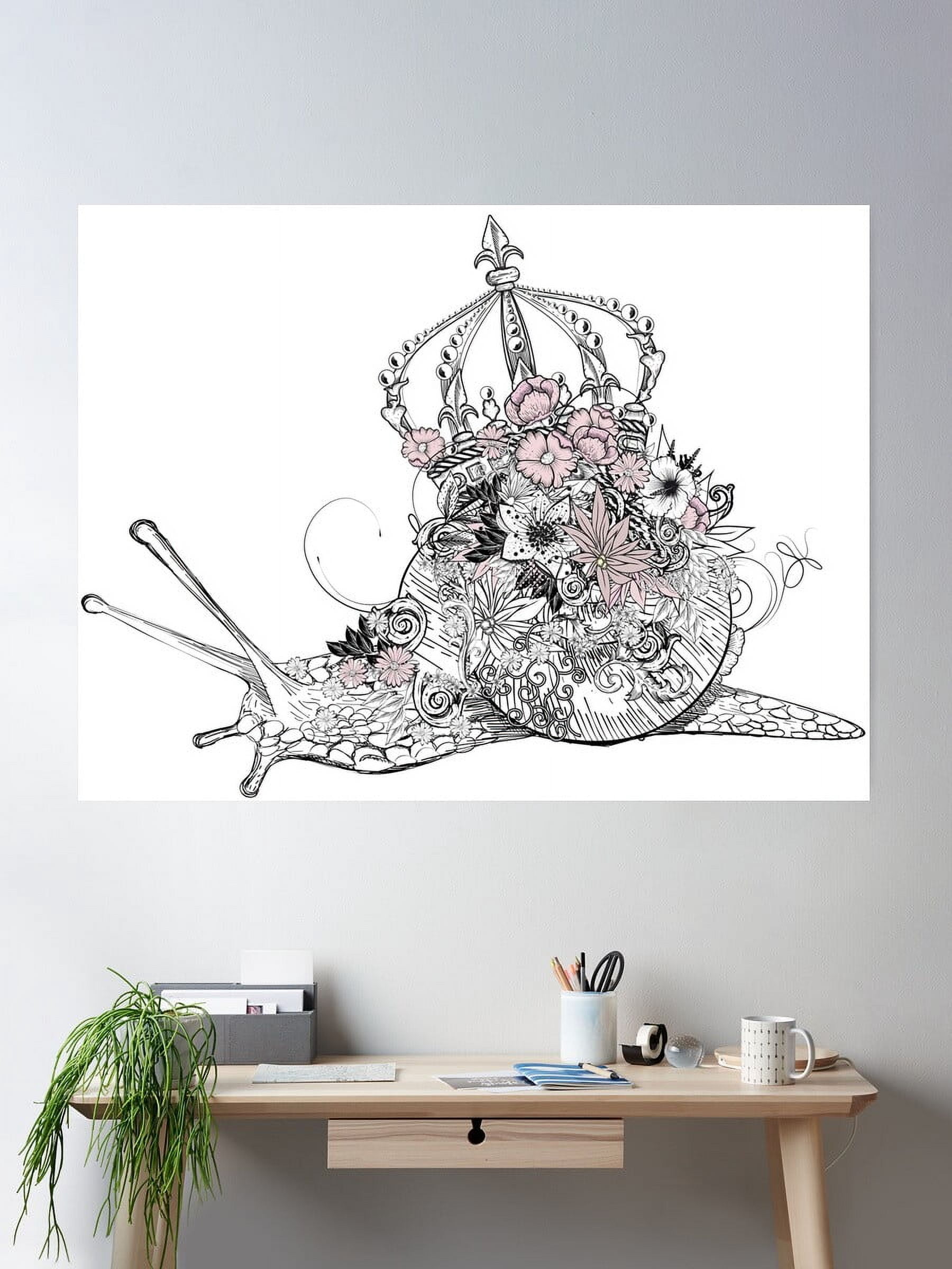 Majestic Decorated Snail With Flowers & Crown Poster Wall Art, Modern ...