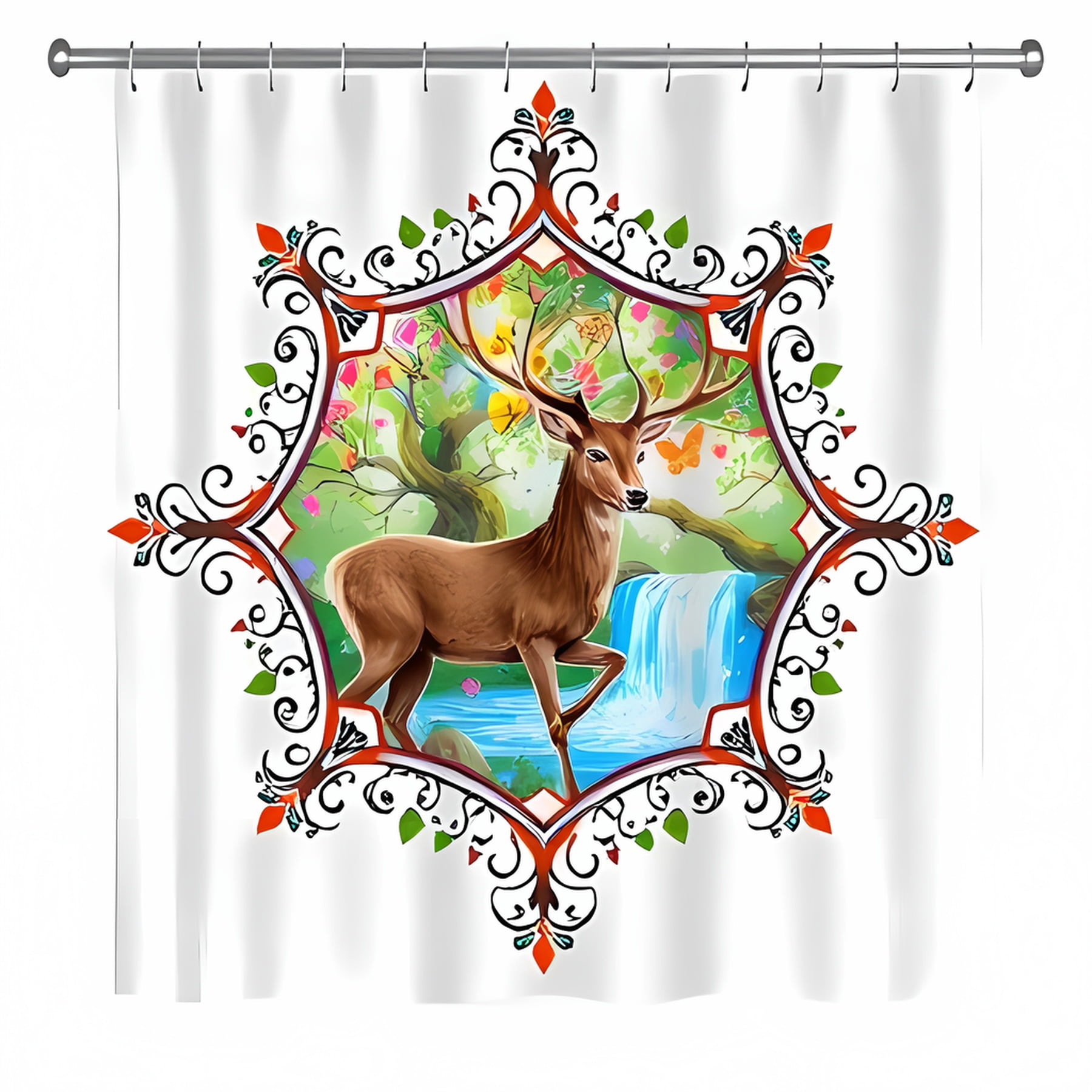 Majestic Deer Shower Curtain - Vibrant Forest Scene with Tranquil ...