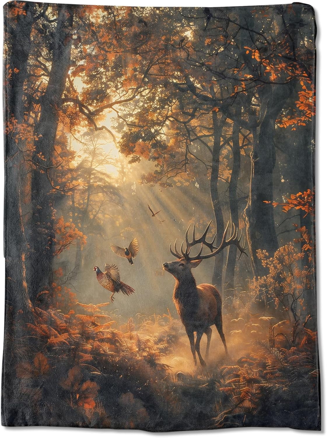 Majestic Deer in Autumn Forest Fleece Throw Blanket Stunning Woodland ...