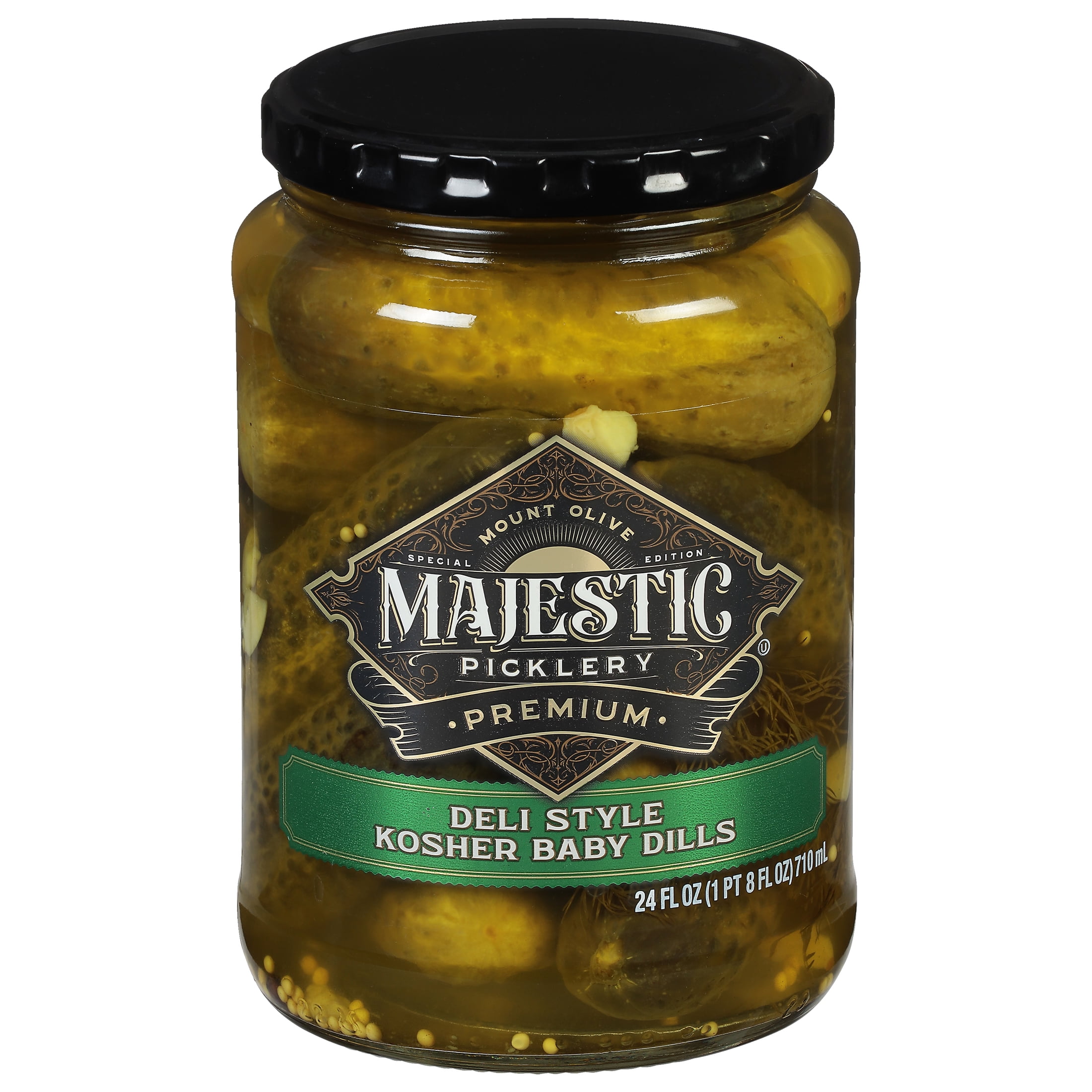 Majestic Deli Style Kosher Whole Baby Dill Pickles, 24 FL oz Jar ...