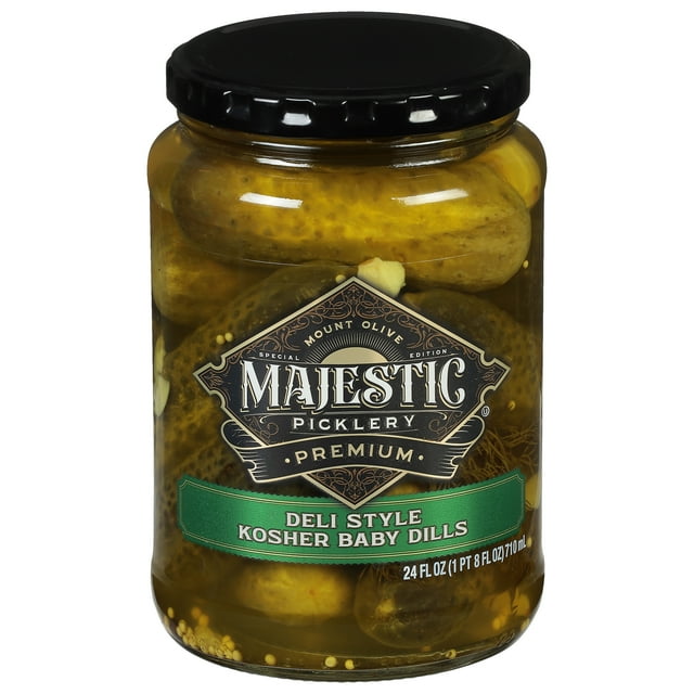 Majestic Deli Style Kosher Whole Baby Dill Pickles, 24 FL oz Jar ...
