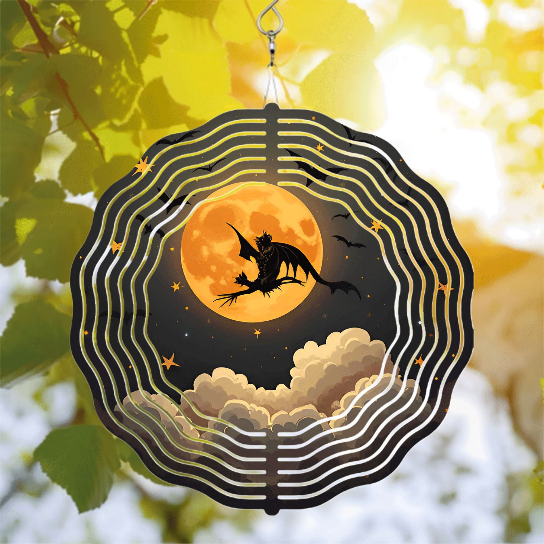 Majestic Dragon & Moon Metal Hanging Wind Spinner - Unique Yard ...