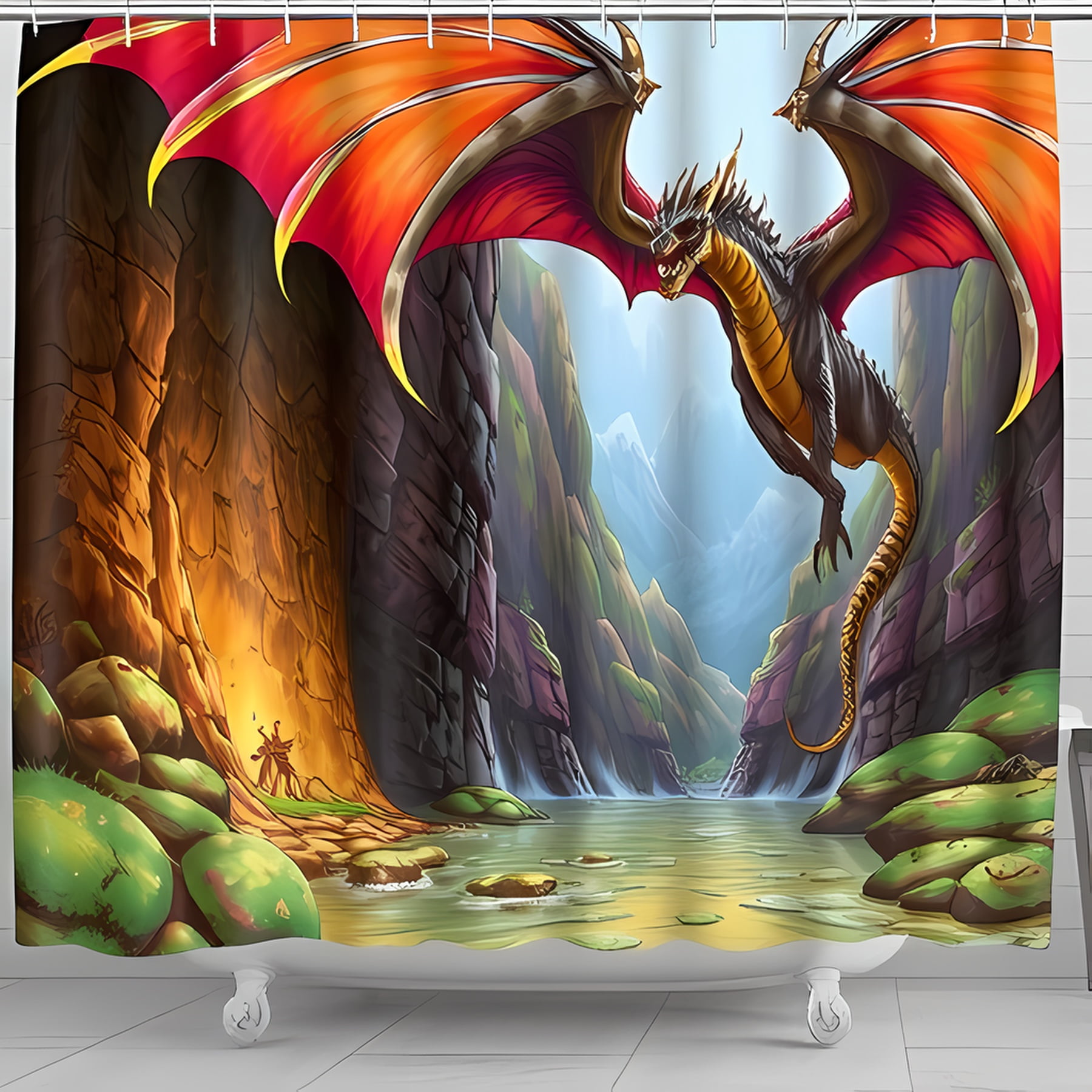 Majestic Dragon Shower Curtain - Vibrant Fantasy Design for Bathroom ...