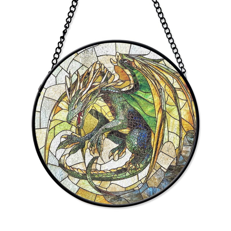 Majestic Dragon Stained Glass Window Panel with Intricate Detailing for ...