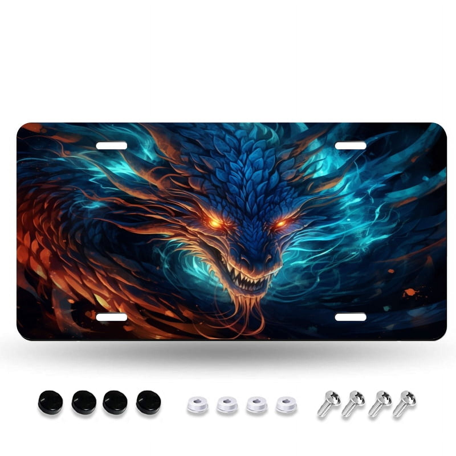 Majestic Dragon with Vibrant Blue and Orange Scales Front License Plate ...