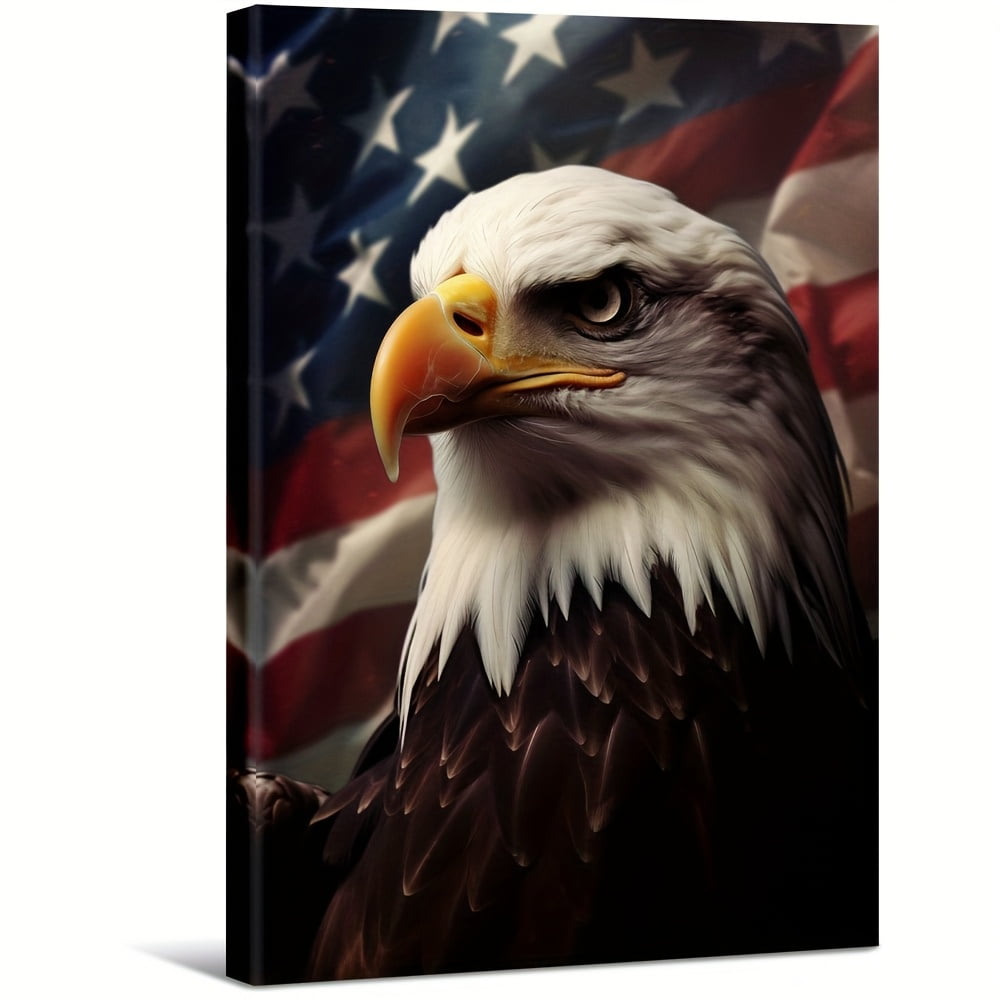 Majestic Eagle With American Flag Backdrop. Large Wooden Framed Wall ...