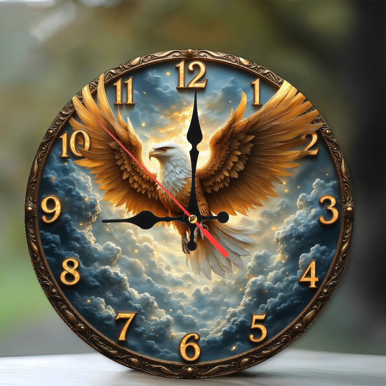 Majestic Eagle Clock 10-Inch Silent Wooden Wall Clock, Battery Operated ...