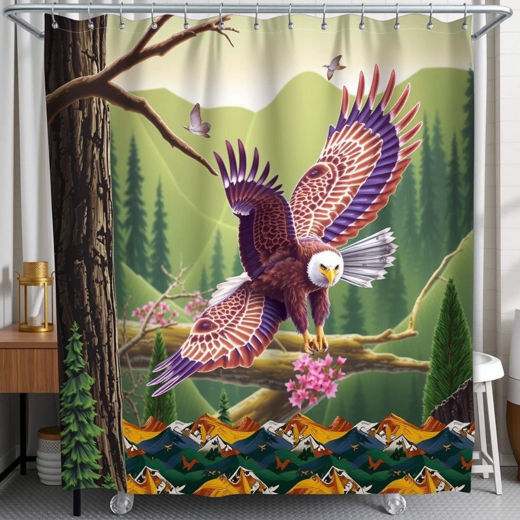 Majestic Eagle Shower Curtain - Vibrant Nature Design with Forest ...