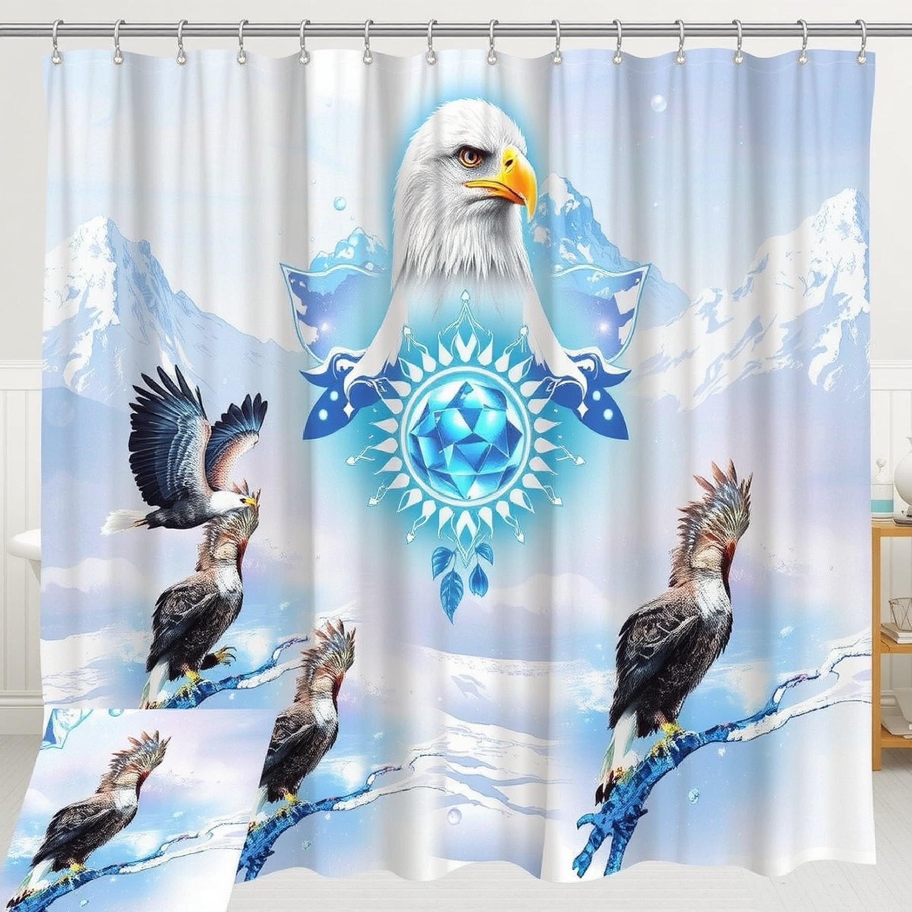 Majestic Eagle Shower Curtain with Blue Design - Elegant Bathroom Decor ...