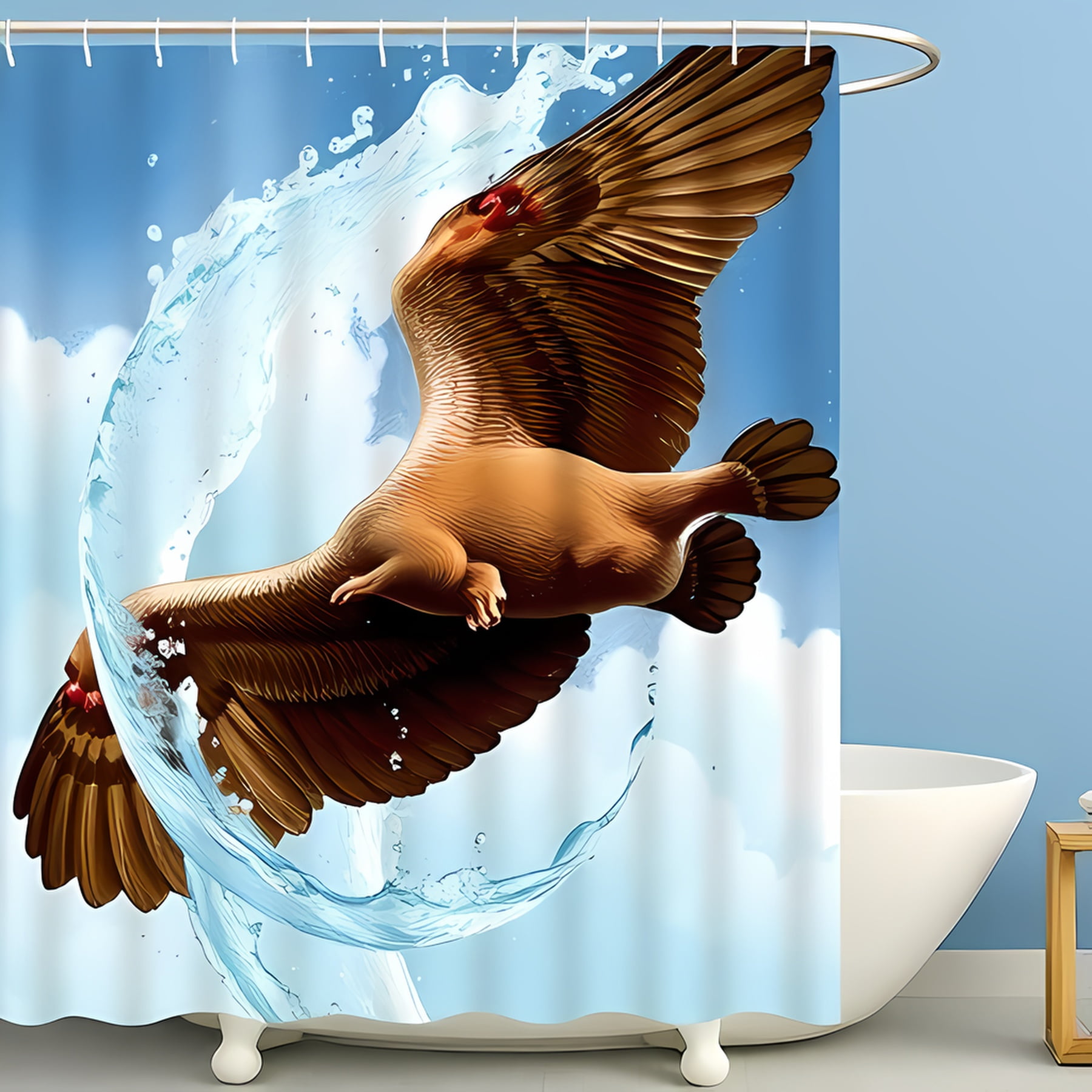 Majestic Eagle Shower Curtain with Vibrant Water & Serene Sky - Perfect ...