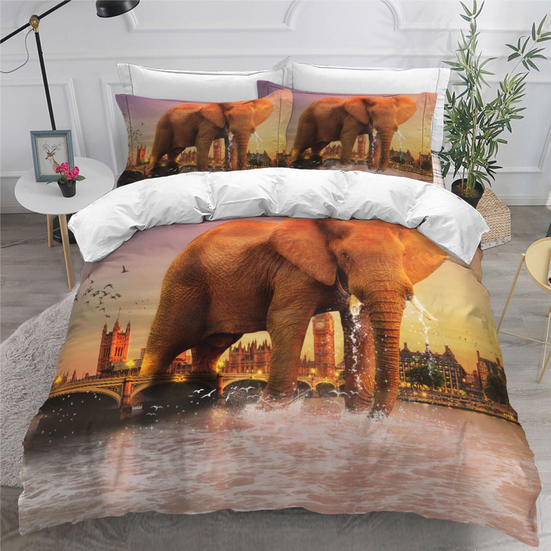 Majestic Elephant Bedding Set Stunning Sunset & London Design Perfect ...
