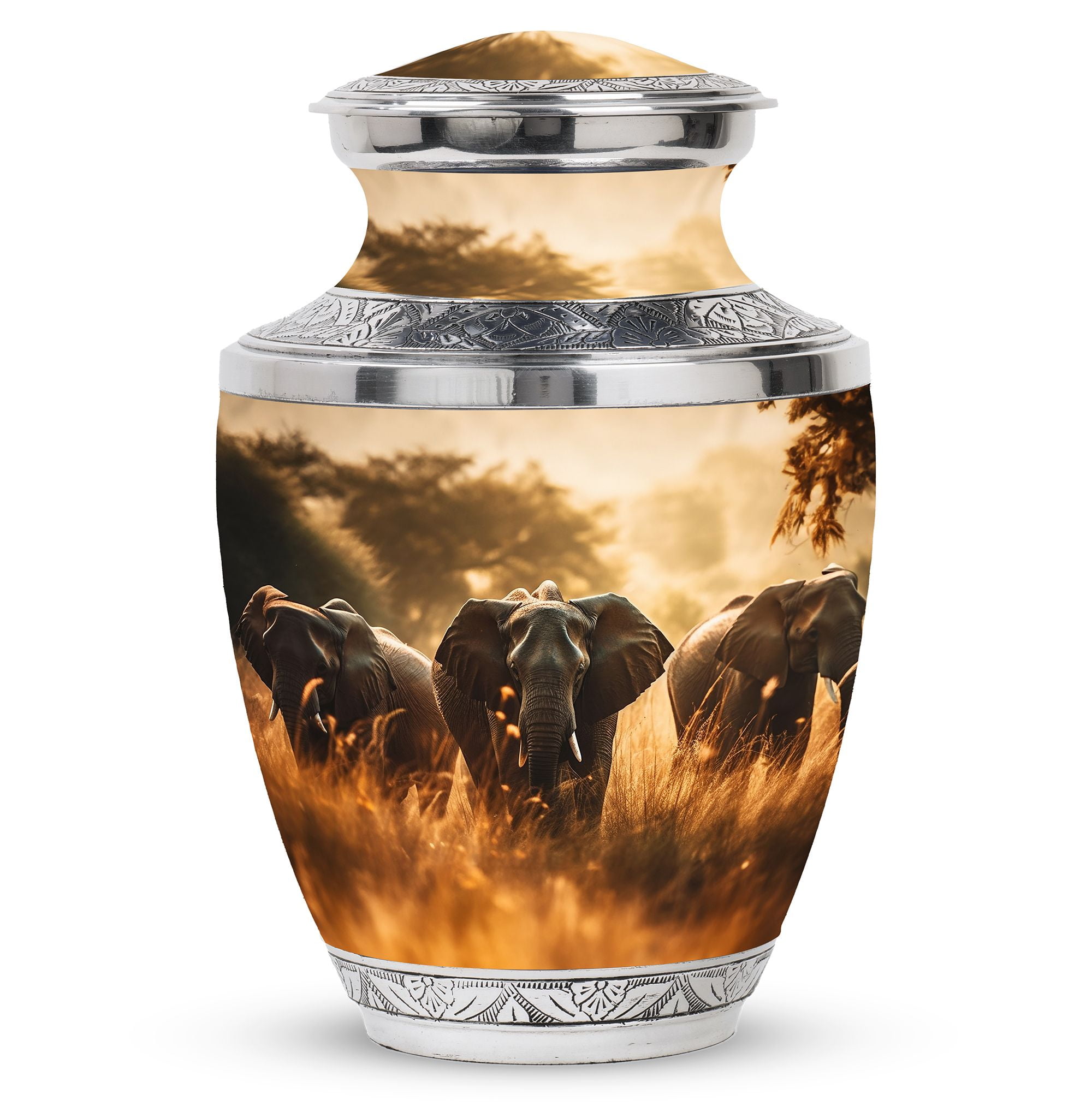 Majestic Elephant Walking Through Colorful Flower Field Cremation Urn ...