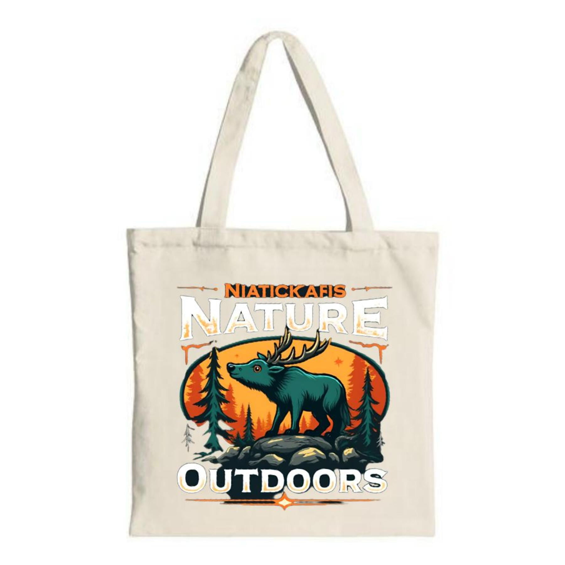 Majestic Elk Canvas Tote Bag - Vibrant Orange Sunset Design with Pine ...