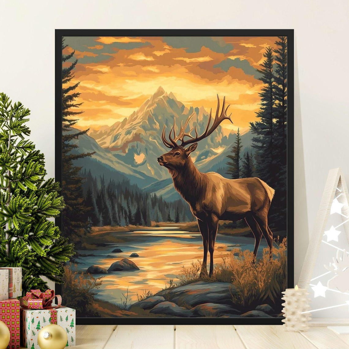 Majestic Elk Poster Art Print, Wilderness Wall Decor, Scenic Mountain ...