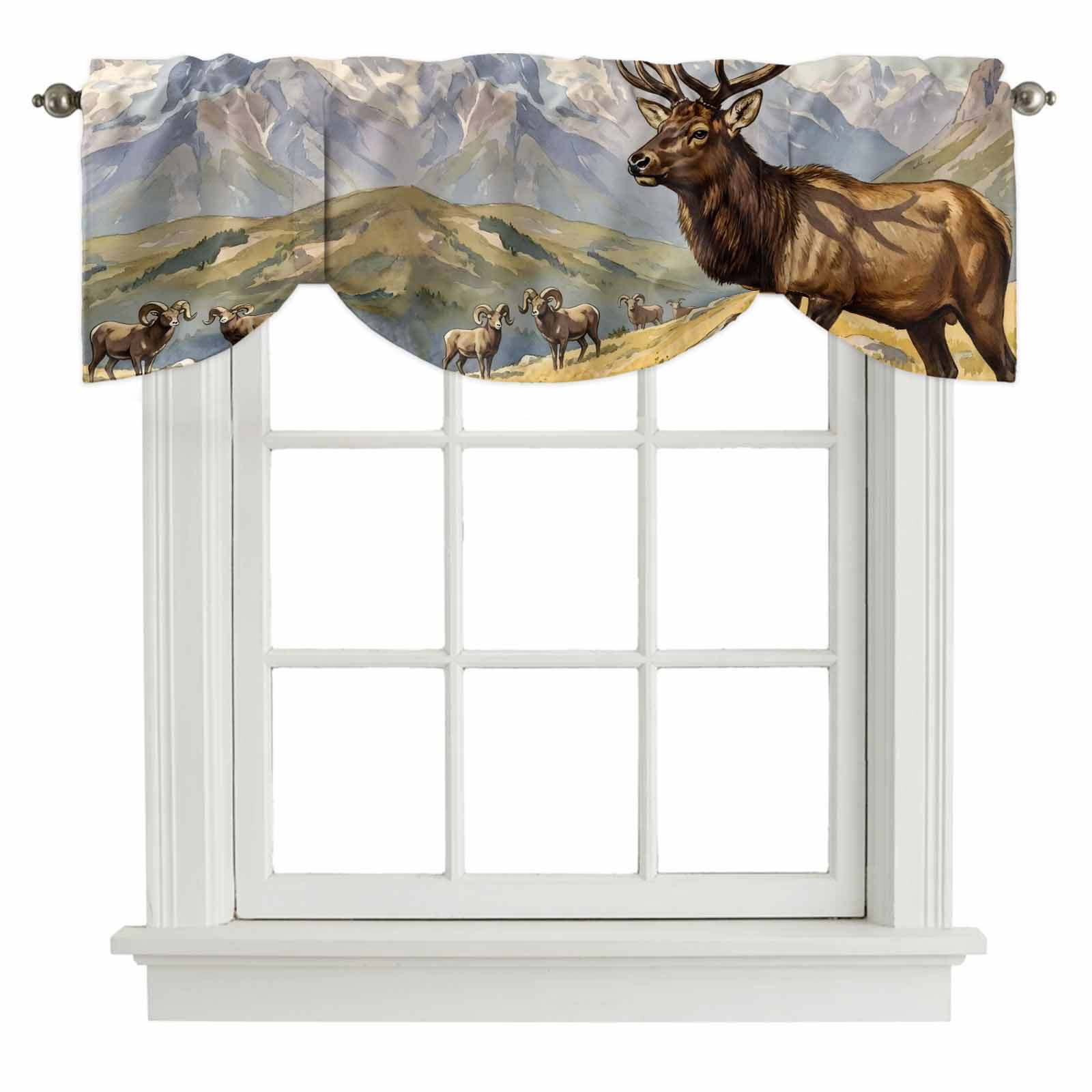 Majestic Elk Tie Up Valance Curtains Brown Wildlife Animal Rocks ...