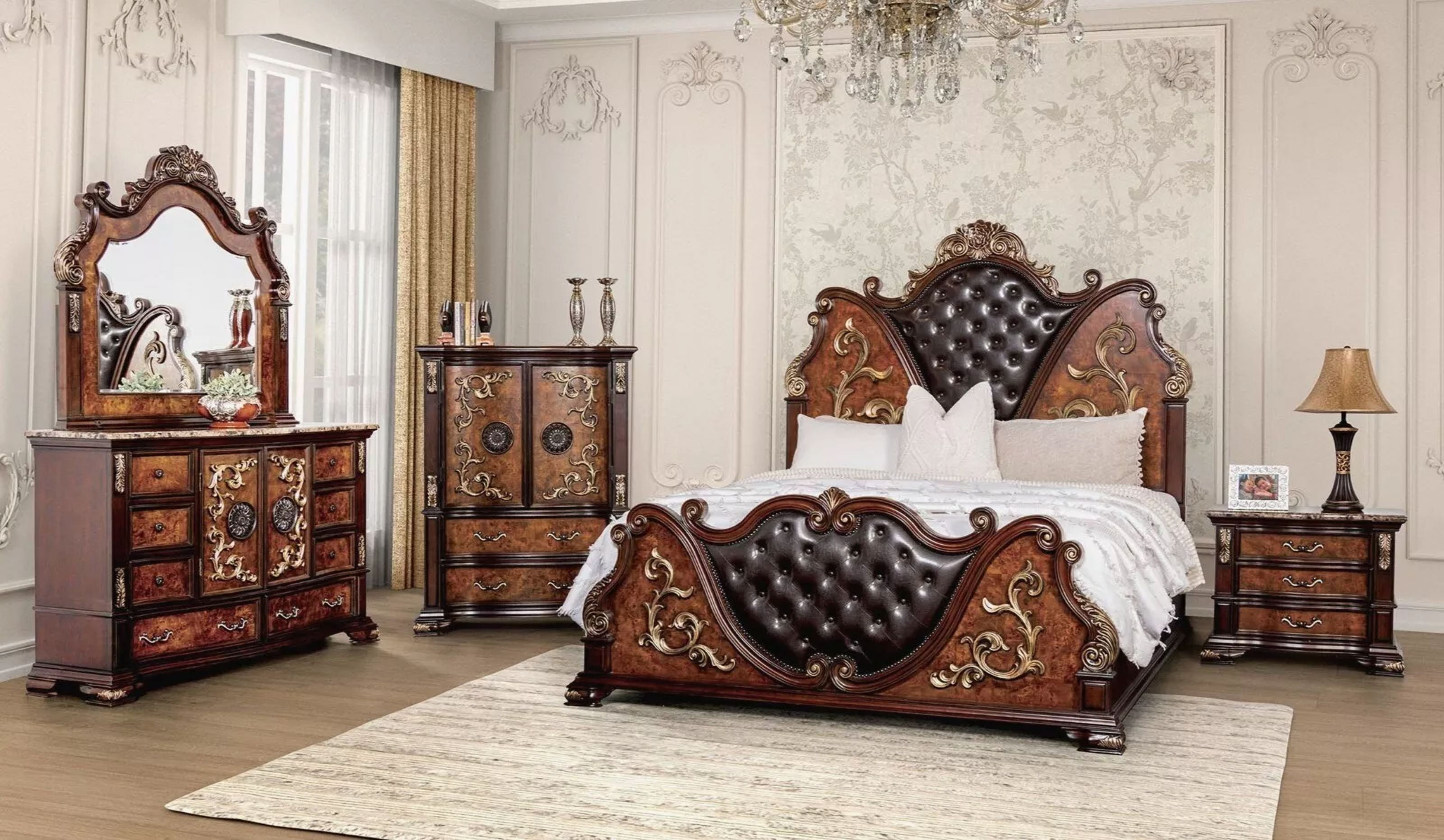 Majestic Formal Dark Cherry Queen Size Bed Dresser Mirror Nightstand ...