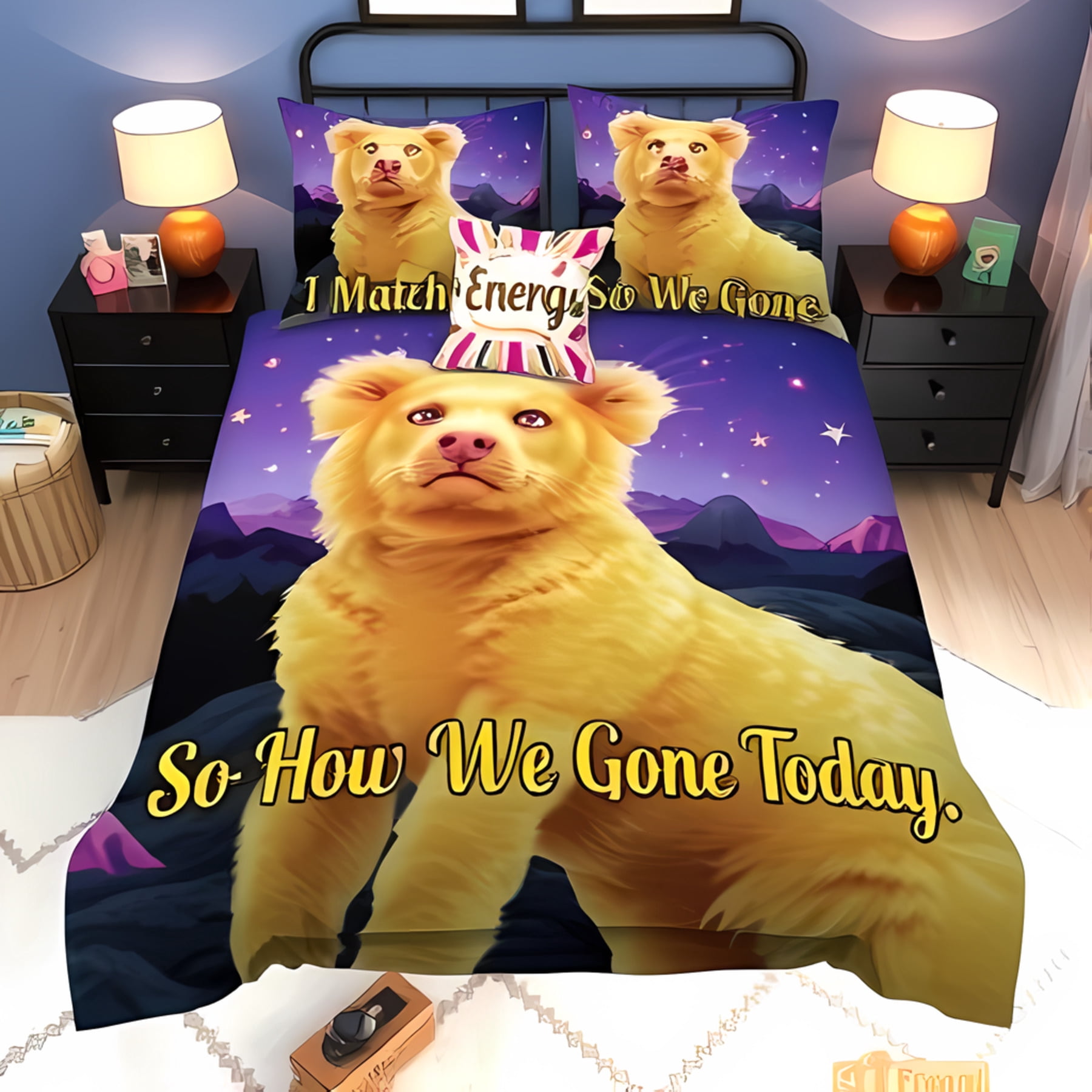 Majestic Golden Bear 3-Piece Duvet Cover Set - Purple & Gold Bedding ...
