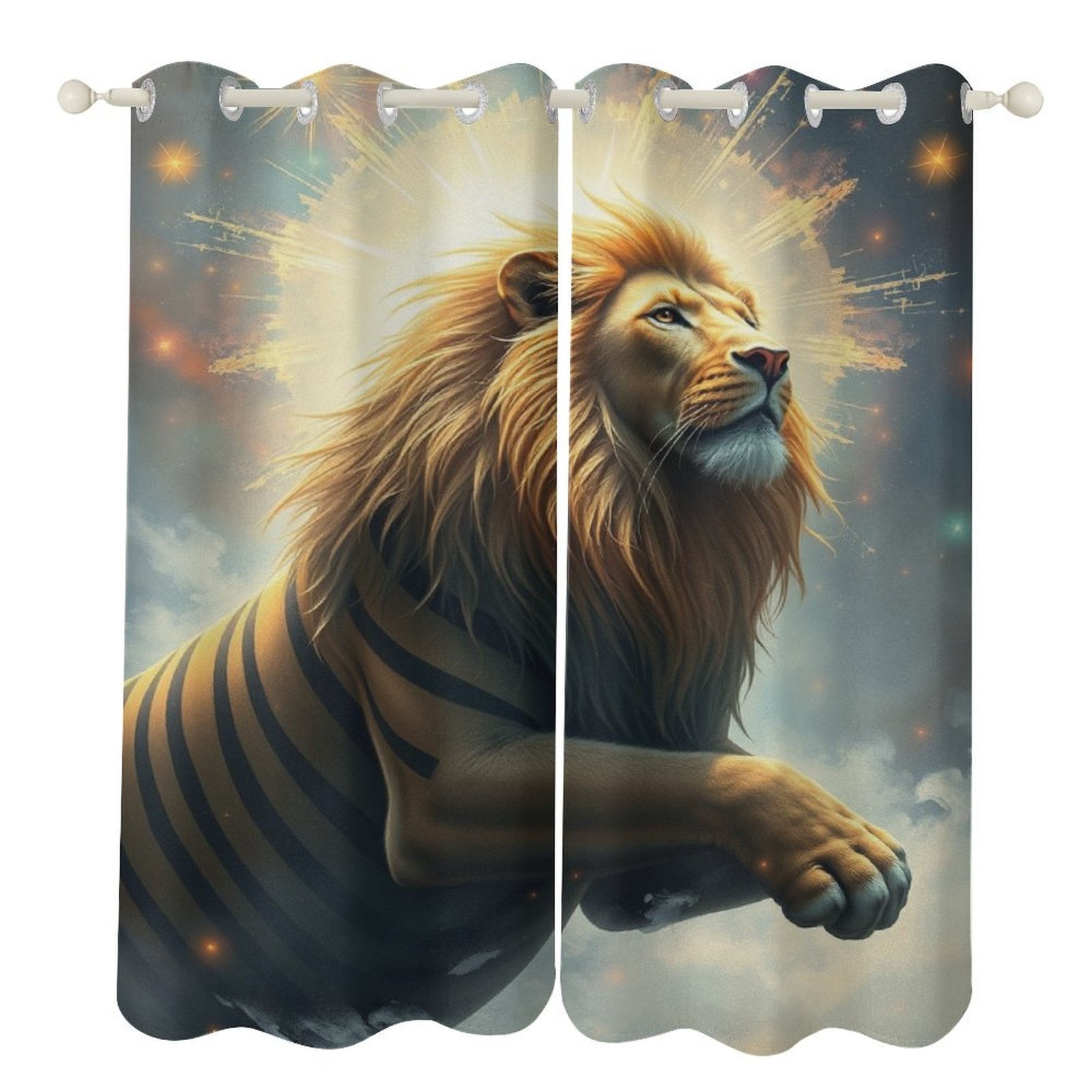 Majestic Golden Lion 2 Pieces Window Drape Curtain for Living Room ...